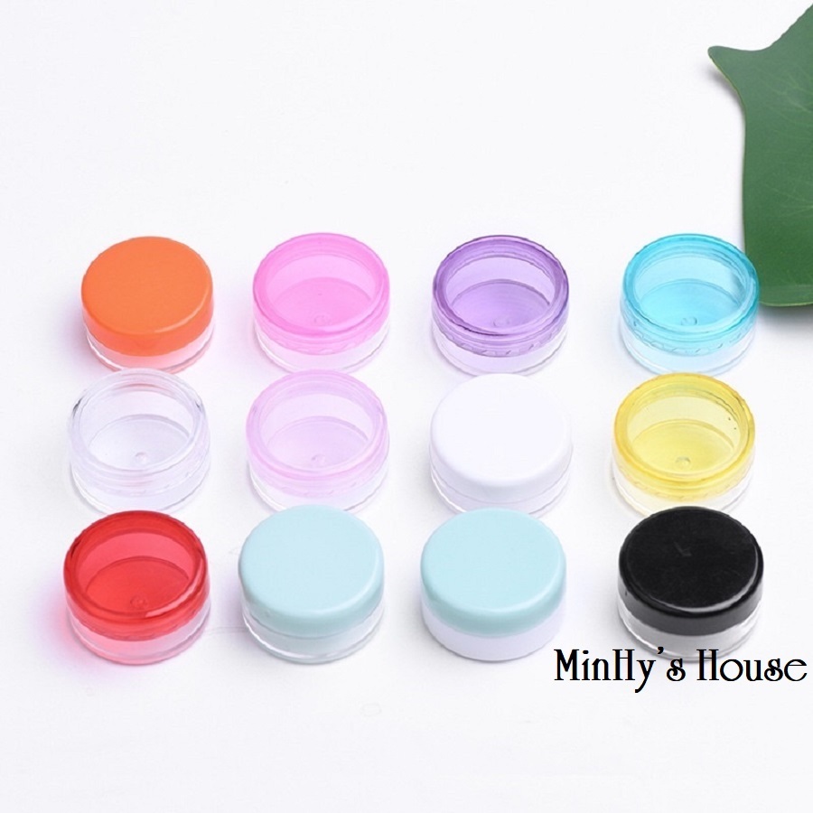 100 Genuine round plastic jars 2g, 3g, 5g with multi-colored lids ...