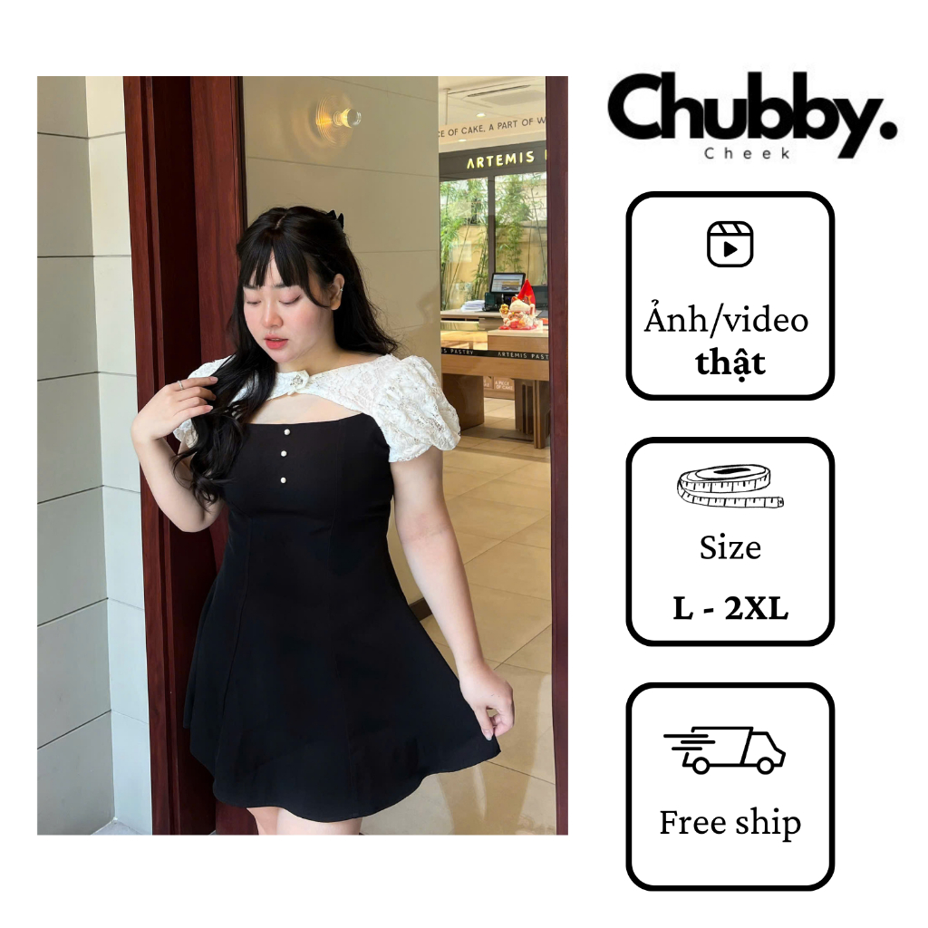 Luxury women's BIGSIZE Chubby Cheek dress with lace and puffed sleeves ...