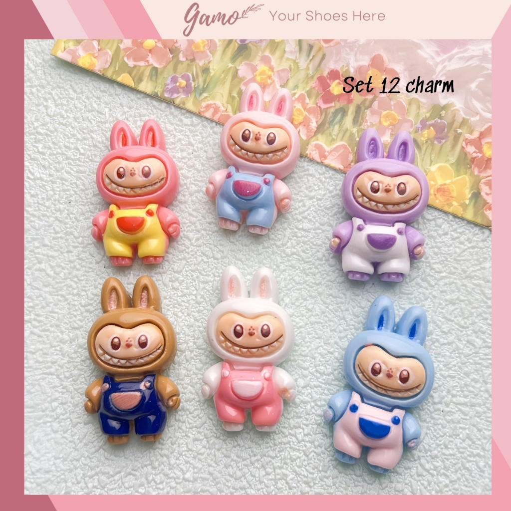 Set of 12 Stickers, 3D Charms with Labubu rabbit ears theme DIY Gamo ...