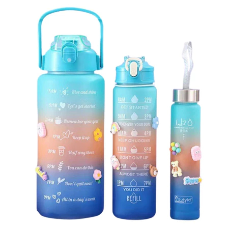 Combo of 3 graduated water bottles to remind you to drink water, 2 ...