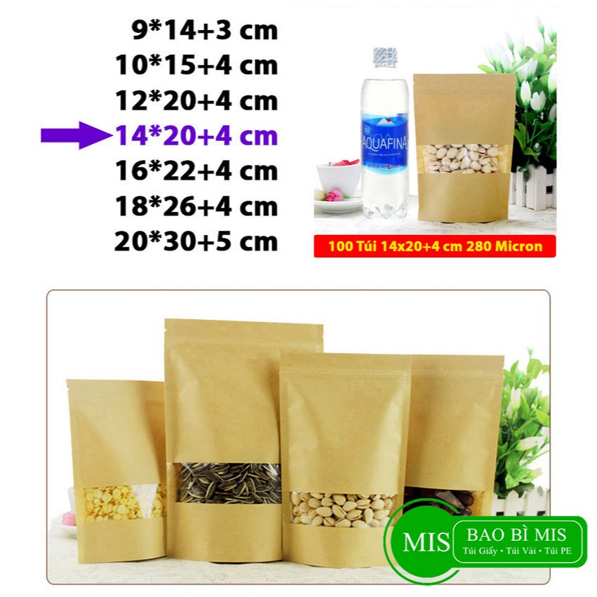 100 kraft paper zip bags 14x20+4cm with edge-to-edge door, waterproof ...