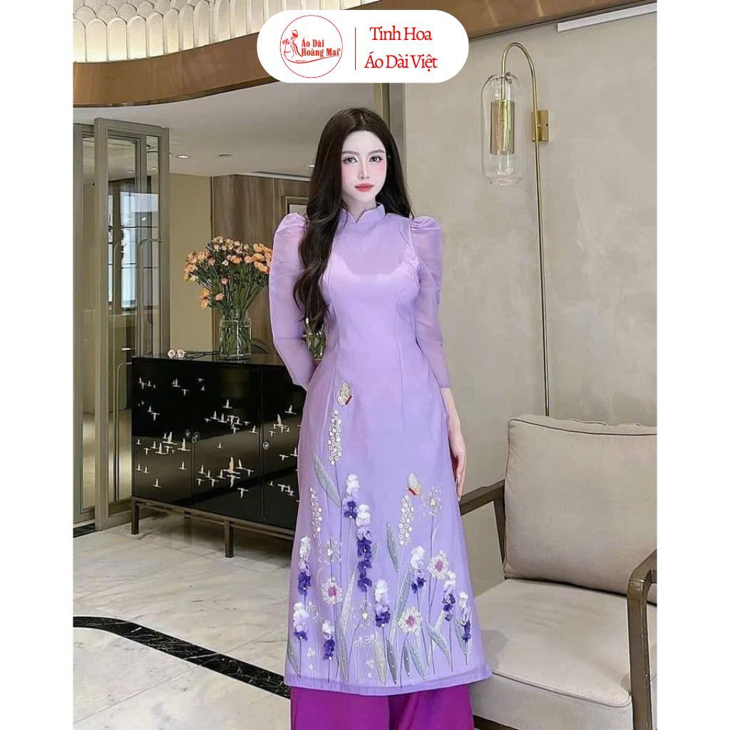 Modern ao dai for women Phi Yen purple and purple with 4 panels, puffed ...