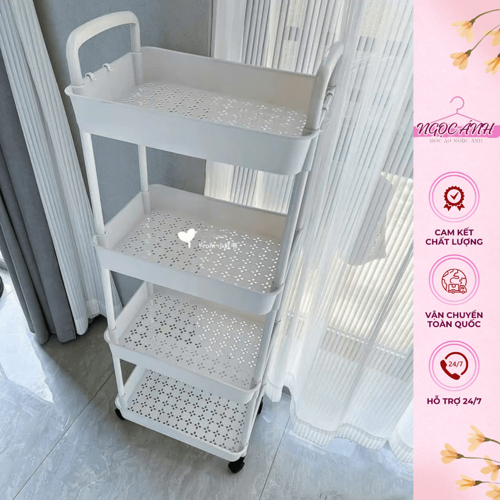 4-tier Multi-Purpose Shelf with Moving Wheels for Kitchen, Bathroom ...