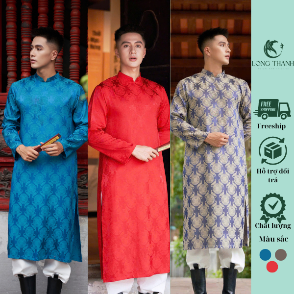 Men's plain brocade ao dai made of soft brocade material in 3 colors ...
