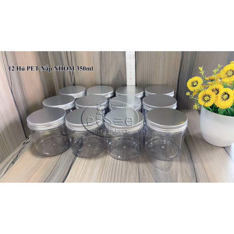 12 350ml PET plastic jars with aluminum screw lids (size: 8.5cm x8.3cm ...
