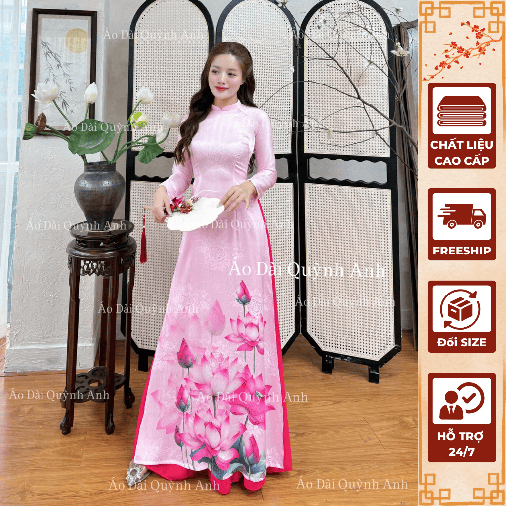 Pink Lotus Ao Dai S6, 5D Traditional Ao Dai Made of Rose Wood Grain ...
