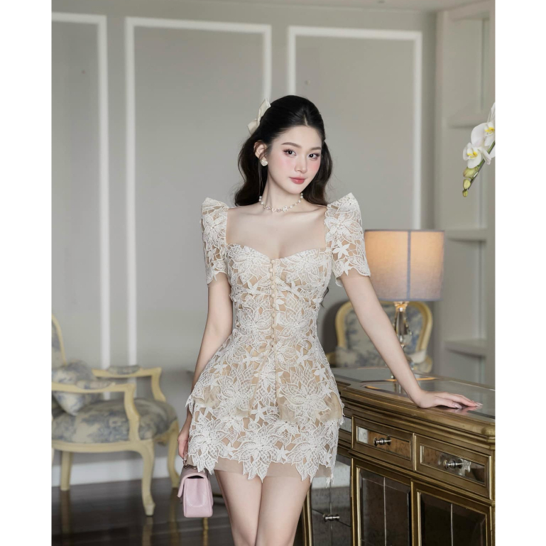 Lace Set with puffy shoulder straps mixed high-waistedShorts with SEWED CHOUCHOU design, trendy ...