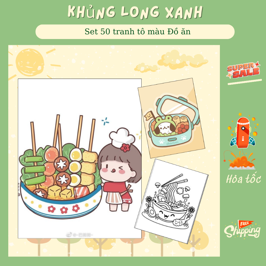 Set of 50 funny cartoon coloring pages for boys and girls Food | Shopee ...