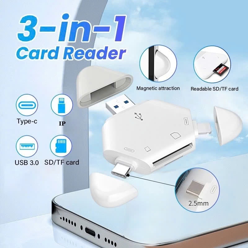 3in1 SD/TF camera memory card reader with Type C port, USB 2.0 for all ...