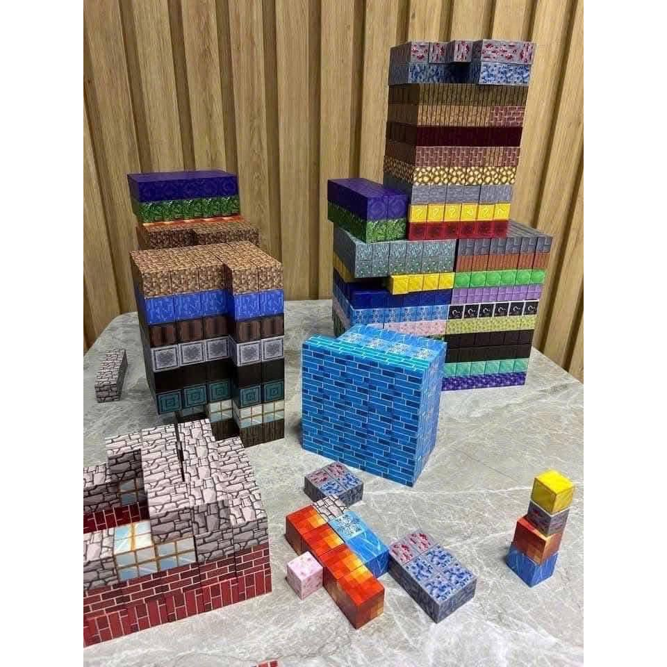 SET OF 100 MINECRAFT MAGNETIC PUZZLE BLOCKS 2X2X2CM WITH 6 CHARACTERS ...