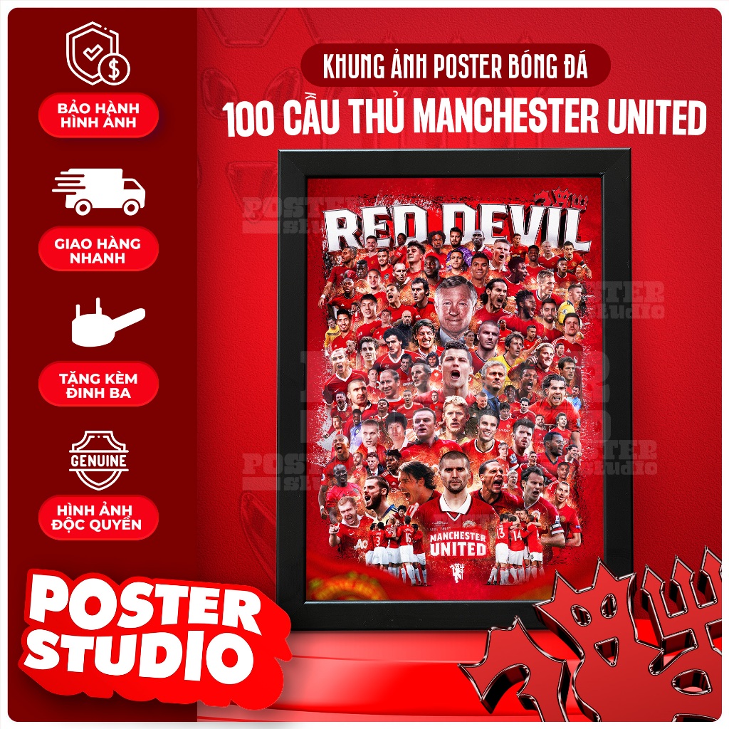 Photo frame of 100 Manchester United MU RED DEVIL Players including A5 ...