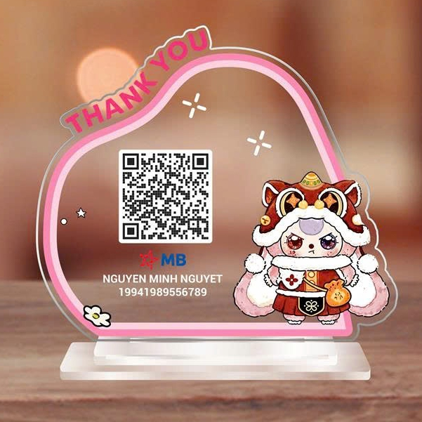 Mica board scan QR code baby three upon request with wooden base for ...