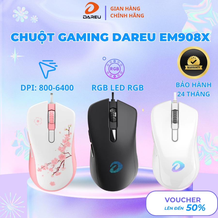 DAREU EM908 Pink / Black / White Gaming Mouse (RGB LED, BRAVO sensor ...