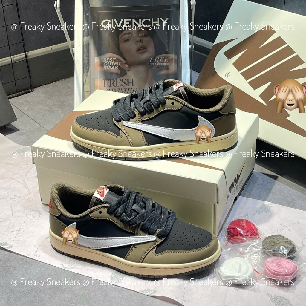 Jd 1 Low x Travis Scott Reverse logo brown sneakers. | Shopee Philippines