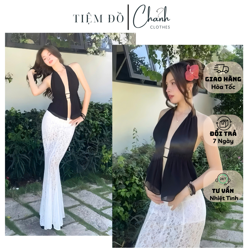 Backless Camisole Collar Set with Luxurious Sexy Lace Skirt | Shopee ...