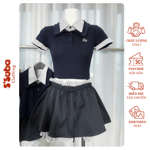 S'suba Clothing hot girl street outfit Set: crop top polo shirt with ...