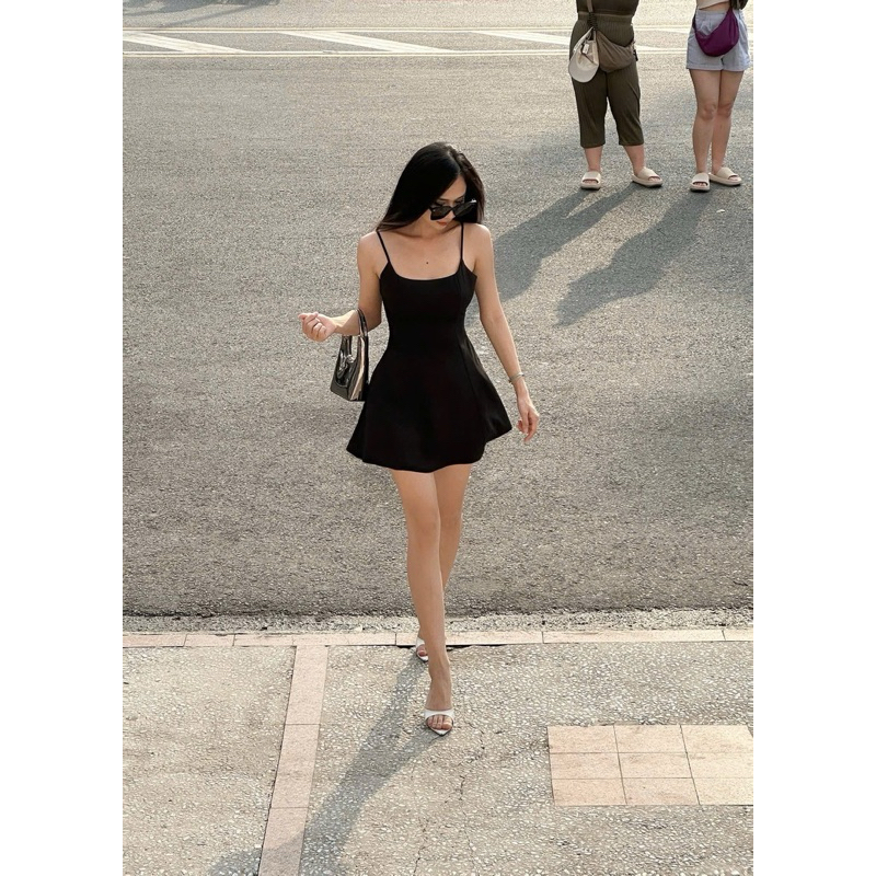 Basic must have plain flared two-strap dress, simple and super easy to ...