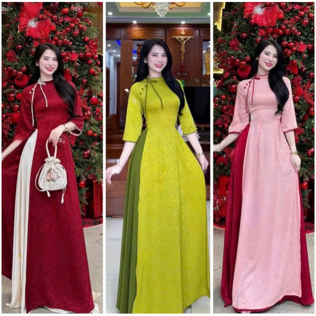 High Quality Brocade Ao Dai with Off Collar and Youthful Traditional Slim Fit - Cotton Ao Dai ...