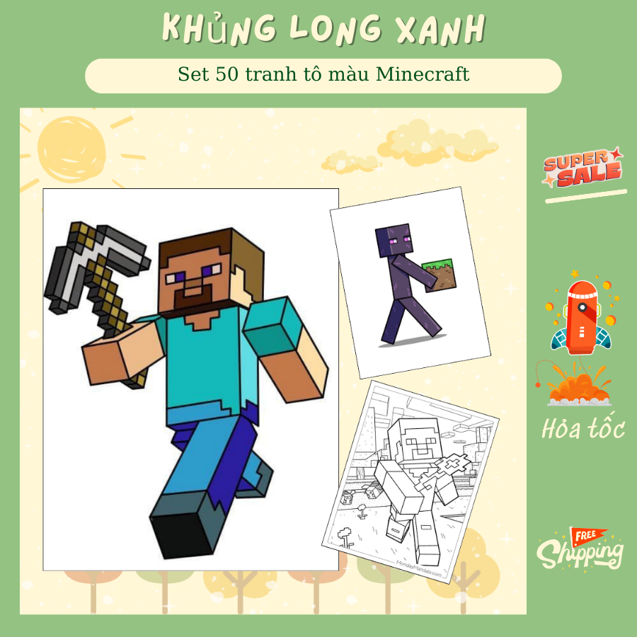 Set of 50 funny Minecraft cartoon coloring pages for boys and girls ...