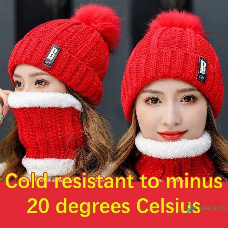 Beanie hat set with scarf and mask for Women, sweet and cute Korean ...