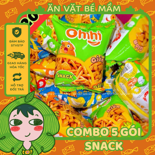 Combo of 5 crunchy mini Ohihi/Olala snack packs for childhood (8g pack ...