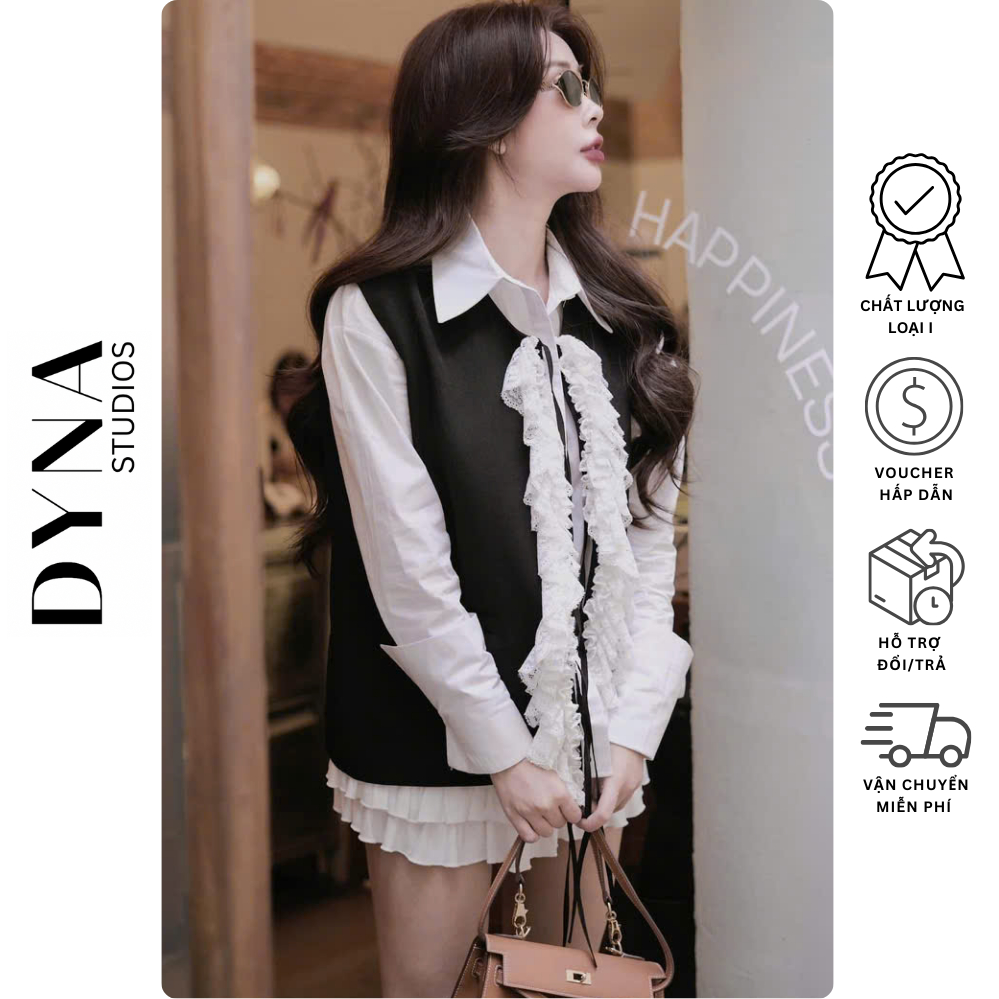 Ruffled vest Set with white shirt BAGEO combined with layered skirt ...