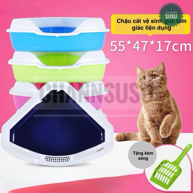 Triangular corner litter box (with shovel included) for convenient cats ...