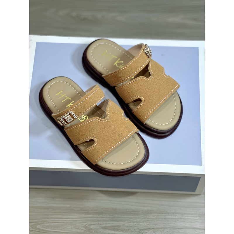 Min-shaped H-strap slippers for babies + soft suede stone H-strap ...
