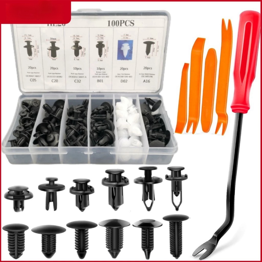 FUCO Set of 100 Plastic Expansion Screws and Rivets to Fix Car Parts with Box and Tools | Shopee ...