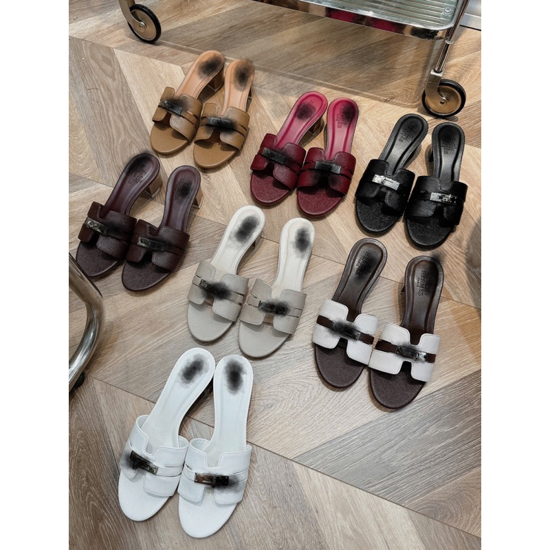 H SLIPPERS WITH 5-SECTION HEELS IN FULL COLOR SI LEATHER, BEAUTIFUL ...