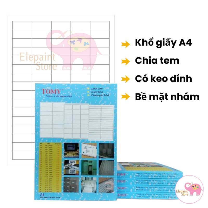 Box of 100 sheets of A4 size sticker paper with stamps (Xplus, Tomy A4 ...