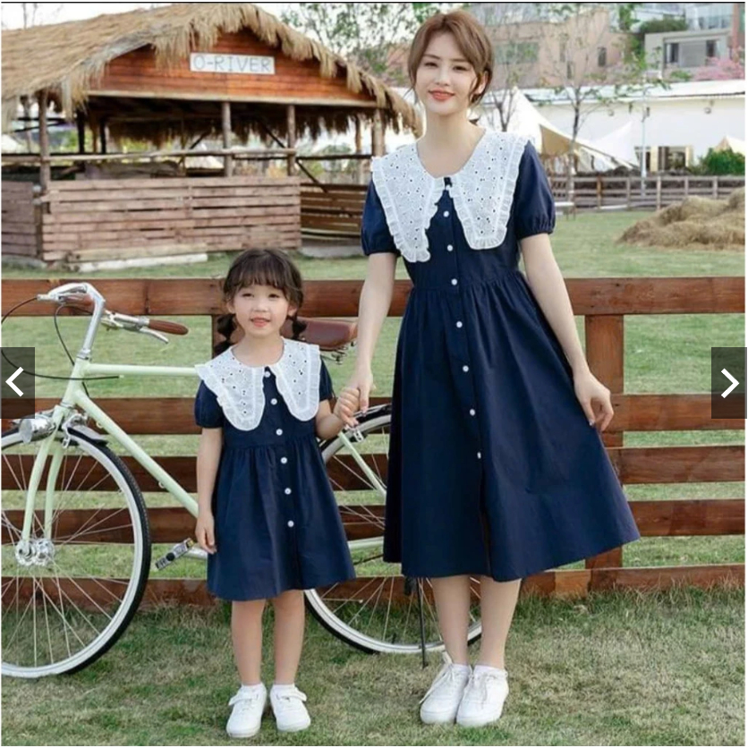 Cute and Luxurious Lady's Mother and Baby Dress with Ruffle Collar and ...