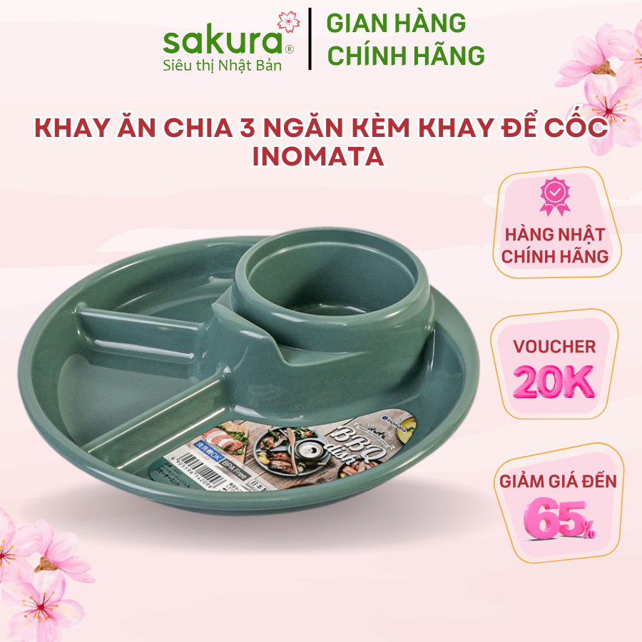 Inomata 3-compartment tray with cup holder (round - blue) | Shopee Philippines