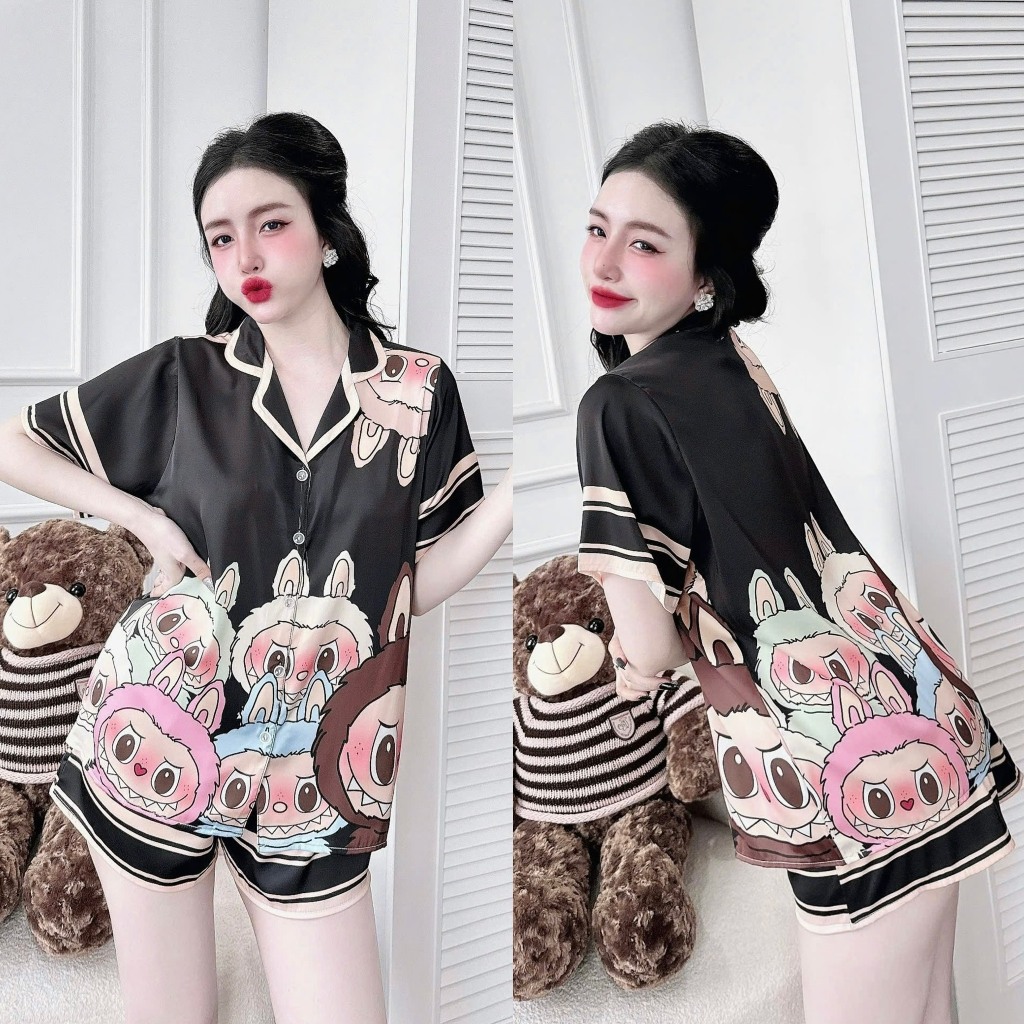 Women's home wear pajamas, high-quality latin silk pajamas with cute ...