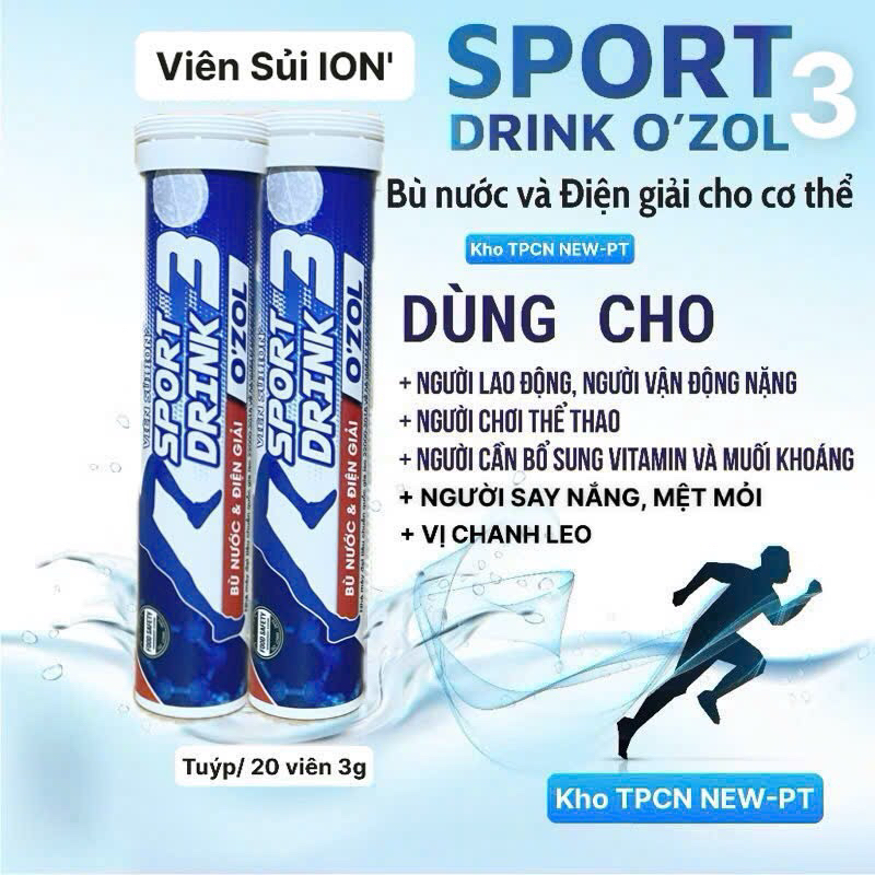 SPORT DRINK 3 Effervescent Tablets - ION' O'ZOL Electrolyte Rehydration ...