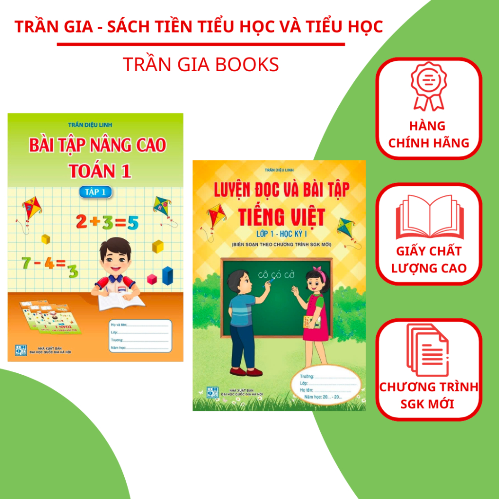Reading Practice Book Combo & Vietnamese Grade 1 -HKI, Math Exercises 1 - Volume 1, Tran Dieu ...