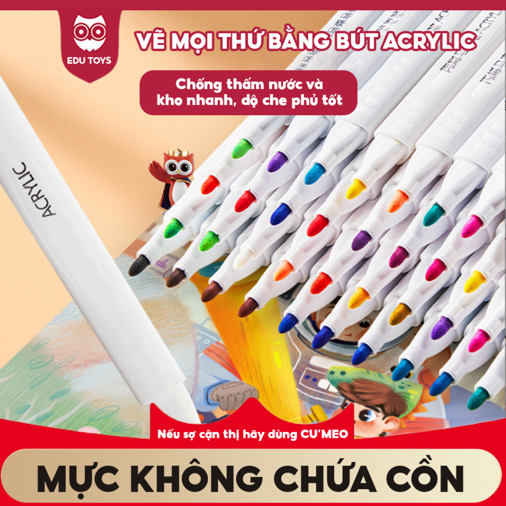 CU'MEO 24-Color Acrylic Marker Box, waterproof graffiti pen with bright ...