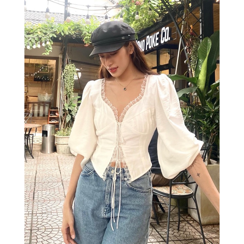 Simee Top Linen with Bow Tie (Big Size Available) | Shopee Philippines