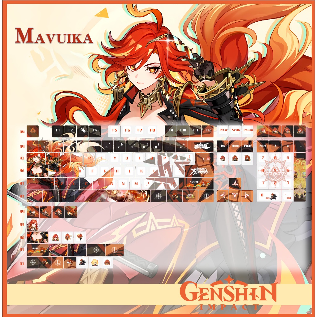 Genshin Impact Mavika thick PBT Keycap through led in dyesub 5 sides ...