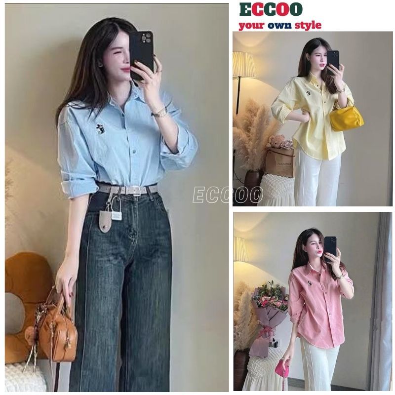 Super beautiful pastel-colored embroidered chest shirt, loose-fitting ...