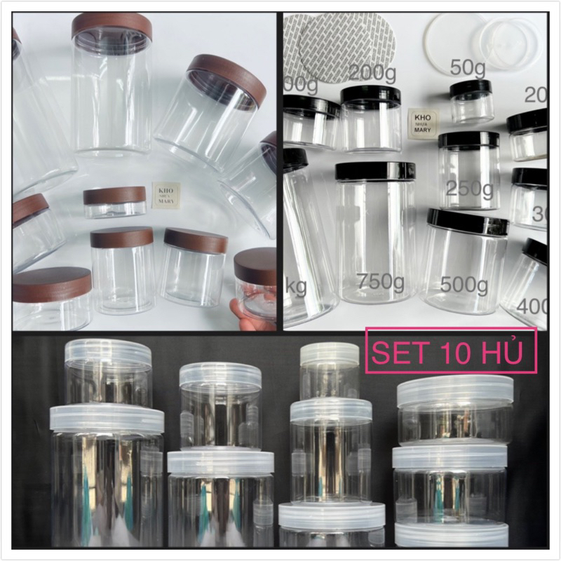 Set of 10 FOOD CONTAINERS 500g 1KG - COMBO of 10 transparent cosmetic ...
