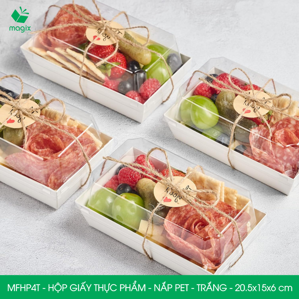 Mfhp4t - 20.5x15x6 cm - 25 white kraft food boxes with Pet lids, paper ...