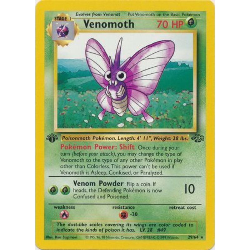 Venomoth Genuine TCG Pokemon Card - 29/64 - Rare 1st Edition | Shopee ...