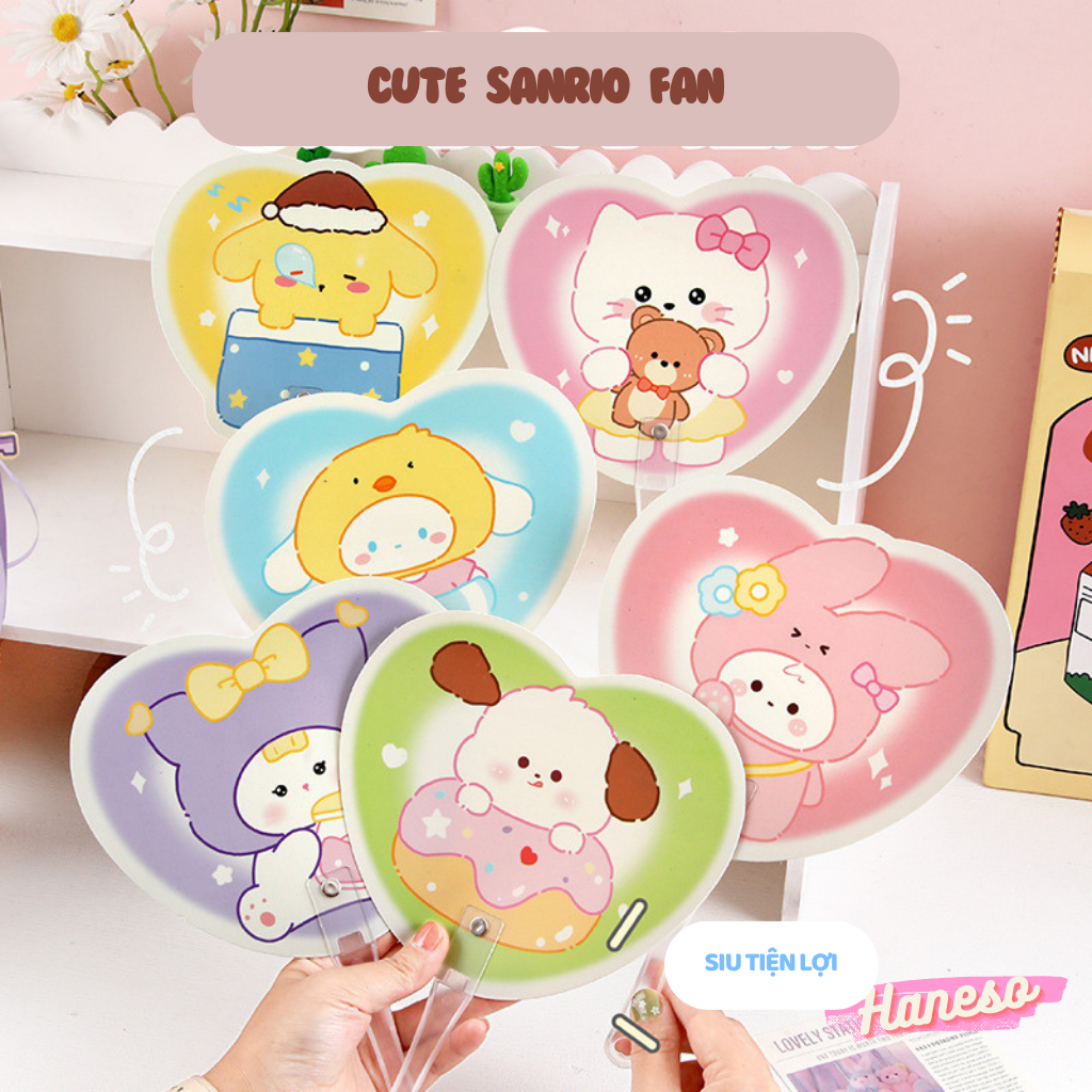 Haneso Handheld Mini Fan Sanrio Melody Kuromi Kitty Cinnamoroll Purin ...