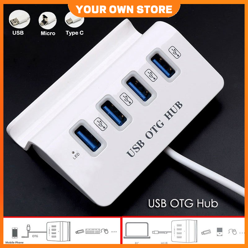 Micro USB-Type C 4-way USB Hub for smartphone tablet with OTG function ...