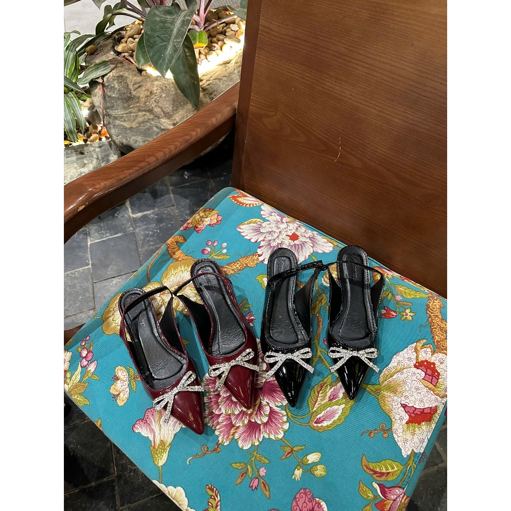 Women's pointy toe slingback loafers with METAL STONE BOW, 2 COLORS ...