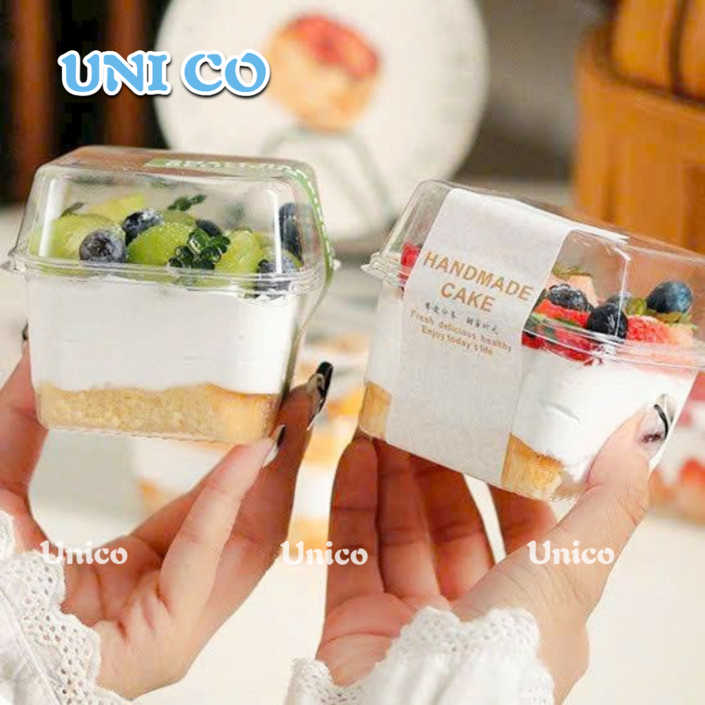 100 Square Plastic Boxes for Mousse Cake, Cold Cake, Tiramisu 250ml ...
