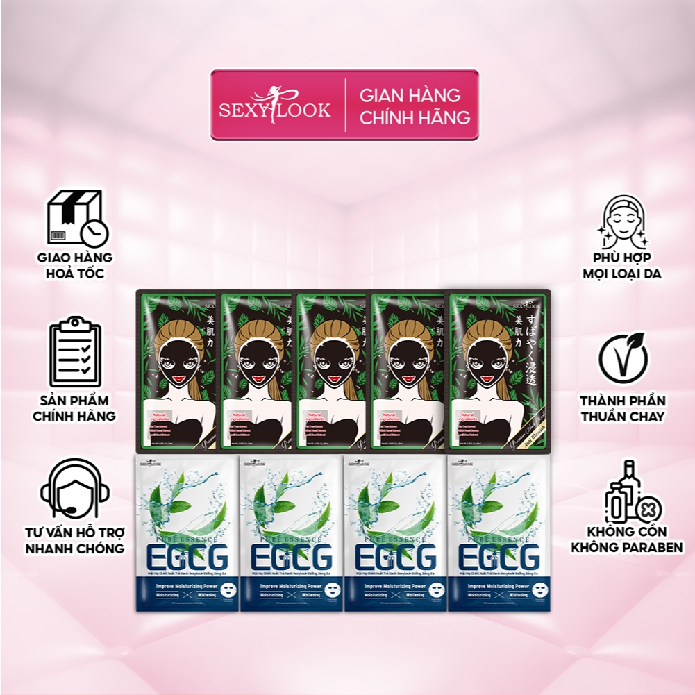 Vhl Combo of 9 Green Tea Masks Mixed with SEXYLOOK Tea Tree to Reduce ...