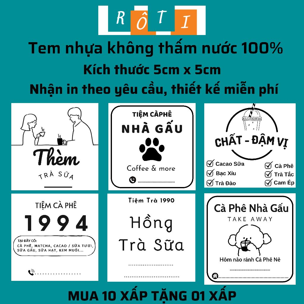 Roti | 50 100% waterproof coffee stickers, coffee and milk tea cup ...