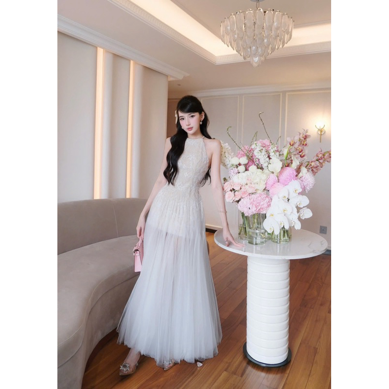 Luxury long floral lace camisole dress, gentle lady | Shopee Philippines